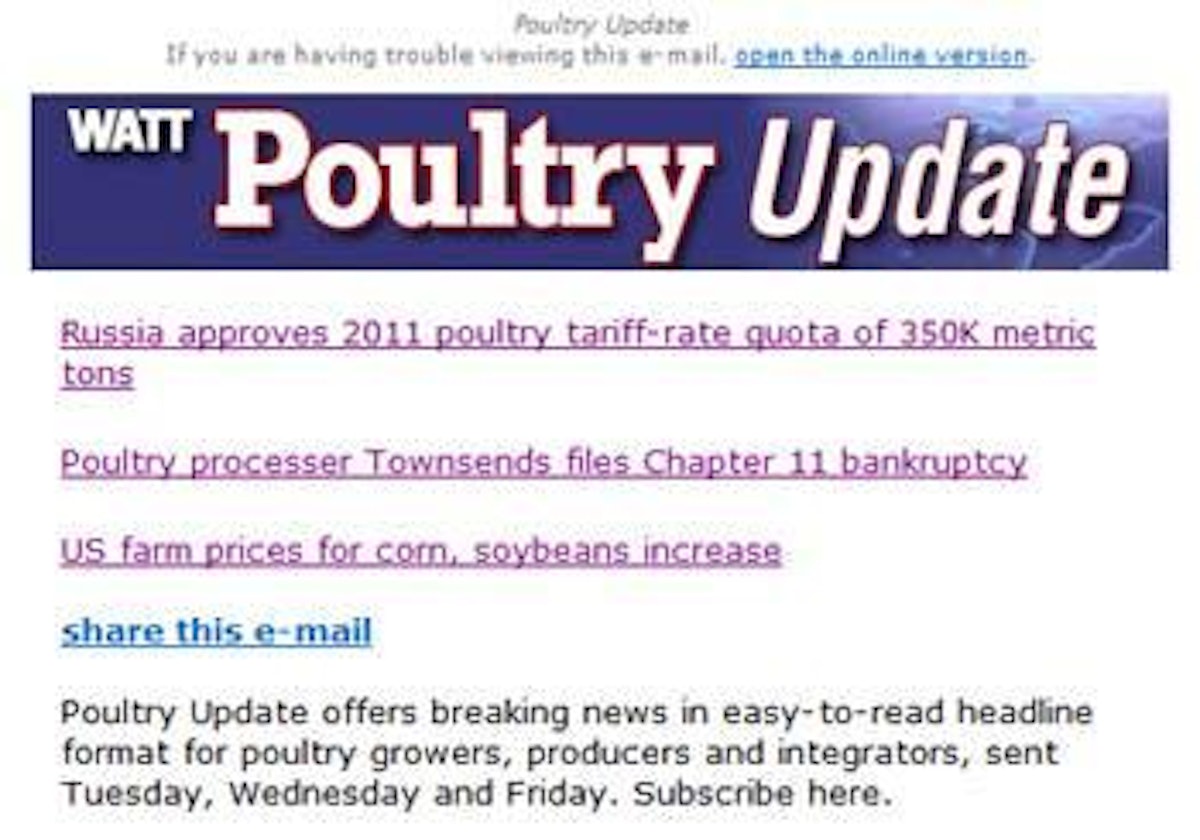 WATT offering daily poultry industry newsletters | WATTPoultry.com