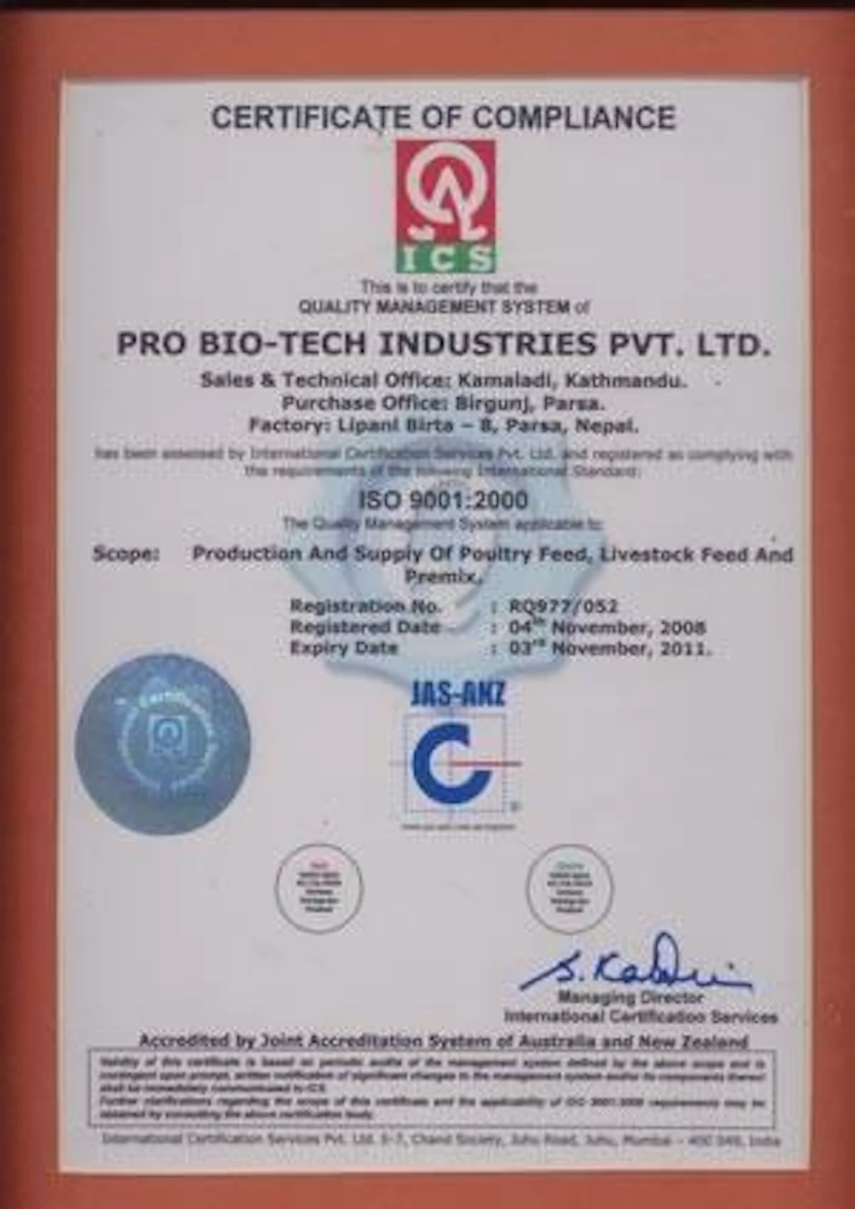 Pro Biotech Industries receives ISO certification | WATTPoultry.com